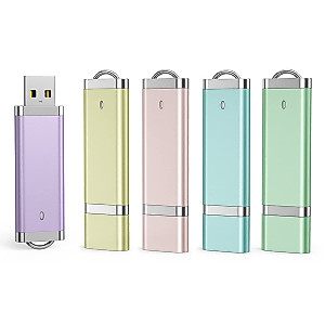 Aiibe 2GB 2G USB Flash Drive 5 Pack USB 2.0 Memory Stick Thumb Drives 2GB (5 Mixed Colors: Blue Green Yellow Pink Purple)