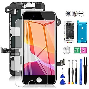 for iPhone 8 Screen Replacement Black Full Assembly 4.7" 3D Touch LCD Display Screen Digitizer for A1863, A1905, A1906 with Front Camera+Earpiece+Sensors+Waterproof Seal+Repair Tools+Screen Protector