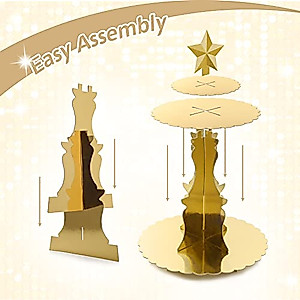 5 Pieces Dessert Table Display Set, DAFURIET Cardboard Cupcake Stand Holder/3 Tier Cup Cake Tower with Serving Tray for Birthday, Tea Party and More