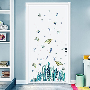 2 Sheets Under The Sea Wall Decals Sea Turtle Wall Stickers 3D Ocean Grass Seaweed Wall Decals for Kids,Room,Bathroom,Bedroom,Nursery,Home Wall Decoration,Toilet,Kitchen