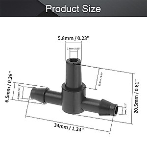 MroMax Barbed Connector 4/7 Flat 3 Way Fitting Sprinkler for Agricultural Irrigation Hydroponics and Drip Tubing Plastic Black 50pcs