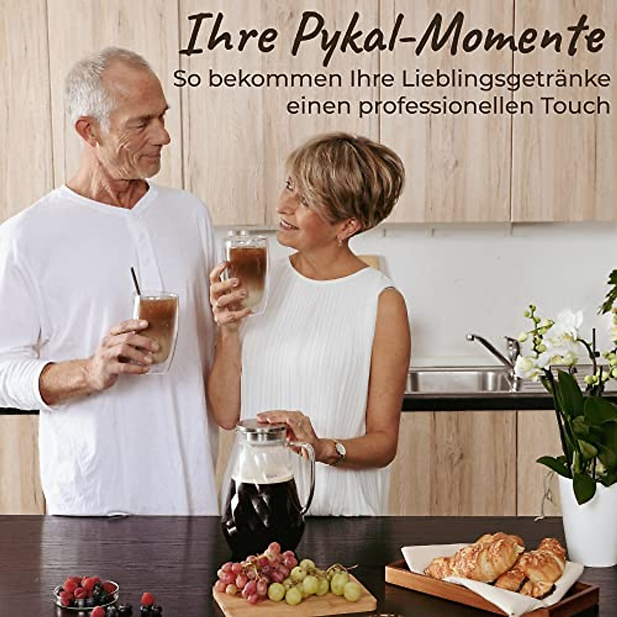 Pykal Diamond Glass Pitcher with Lid - 72 Oz - Heat Resistant Water or Juice Pitchers with Lids - Beverage Carafe for Lemonade, Iced Tea or Sangria - w/Free Brush