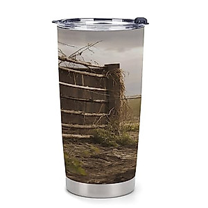 FHENMSA Reusable Plastic Water Cups with Lids,Fence And Horse Print Anti-overflow Cup,sports Travel Coffee Cup