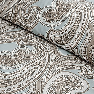 Madison Park Pure Ronan Cotton Comforter Set - Casual Paisley Design, All Season Alternative Down Cozy Bedding, Matching Shams, Decorative Pillows, Blue King/Cal King(104"x92") 5 Piece