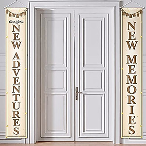New Home New Adventures New Memories Porch Sign Door Banner Decor Brown – New House Housewarming Party Theme Decorations for Men Women Supplies