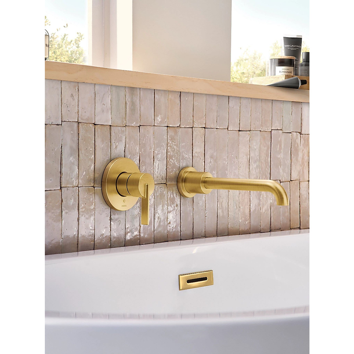 Moen WT6221BG CIA Single Handle Wall Mount Filler High Flow Tub Faucet with 10" Spout Reach, Brushed Gold