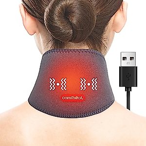 Comfheat USB Neck Heating Pad with Vibration Heated Neck Wrap for Pain Relief, Neck Massage Heat Pad Thermal Wram Therapy for Soreness Stiffness, 3 Heat Levels Auto Shut Off (Non-Rechargeable)