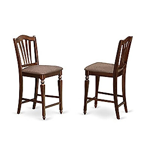 East West Furniture VNCH3-MAH-C Vernon 3 Piece Kitchen Counter Height Dining Set Contains a Square Pub Table and 2 Linen Fabric Upholstered Chairs, 36x36 Inch, Mahogany