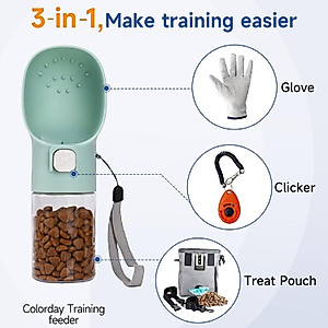 Colorday Handheld Dog Treat Dispenser Built-in Clicker & Treat Pouch, Hand Feeder for Puppy Training Walking Hiking Traveling (6.7 OZ, Green)