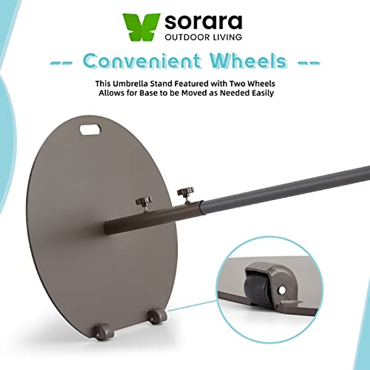 SORARA 55 lbs Umbrella Stand Outdoor Base Heavy Duty, Patio Umbrella Base with Wheels, Outdoor Umbrella Base Weight 27 inch Diameter Steel for Deck, Lawn, Garden, Pool, Brown