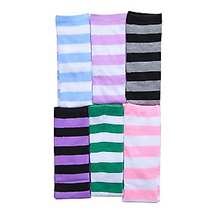 Women's Extra Long Opaque Striped Over Knee High Stockings Socks, 6 Pairs K, One Size