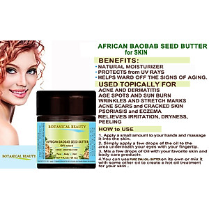 Botanical Beauty BAOBAB SEED OIL BUTTER 100% Natural RAW VIRGIN UNREFINED for Skin, Hair, Lip and Nail Care. 8 Fl. oz. - 240 ml. Rich in Vitamin E