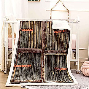 DALEM Soft Fleece Throw Blanket - Fluffy Microfiber Solid Blankets for Bed and Couch Double/Single Size - 59X79Inch Iron Wooden Door Printed Flannel Blanket for Bed, Couch and Sofa