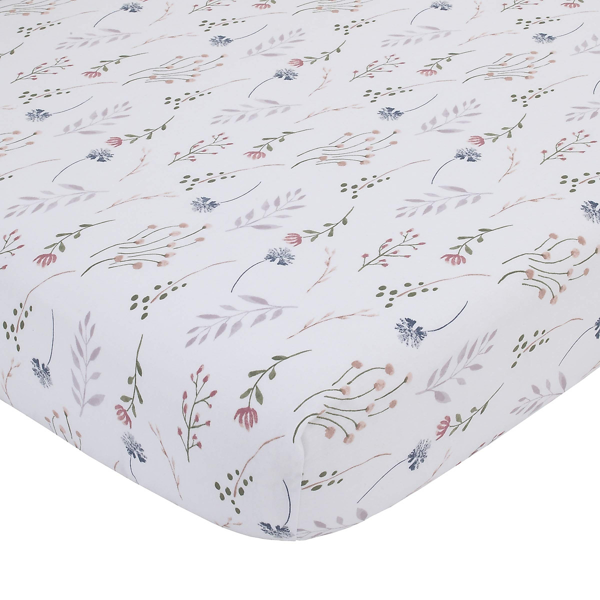 NoJo Woodland Wreath Pink, White, Blue Floral 4 Piece Nursery Crib Bedding Set- Comforter, 100% Cotton Crib Sheet, Dust Ruffle, Diaper Stacker