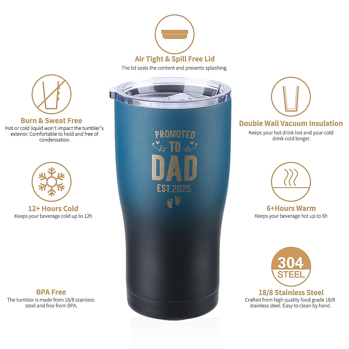 NUI LIVING Promoted to Dad Est 2025 Tumbler - New Dad Gifts Ideas - First Time Dad - Dad to Be - Daddy w/Newborn - Dads to be Present - Expecting Father Presents (Midnight)