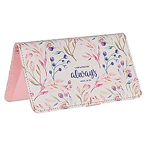 Christian Art Gifts White Floral Faux Leather Checkbook Cover for Women with Scripture - I Am With You Always - Checkbook Cover for Duplicate Checks ID Credit Cards & Pen Loop Holders - Matthew 28:20