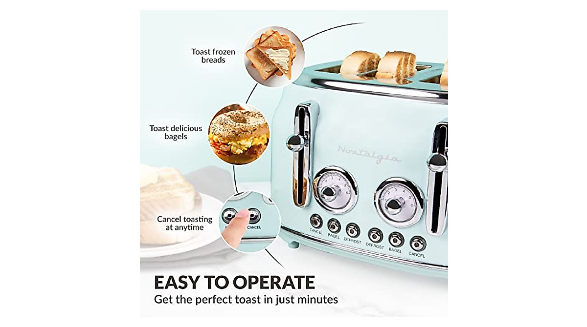 Retro Aqua 4-Slice Toaster with Wide Slots & Six Browning Levels