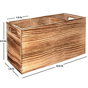 CB Accessories Utensil Holder in Rustic Wood for Farmhouse Kitchen Decor, Countertop Organizer and Cooking Tools Storage (Triple)