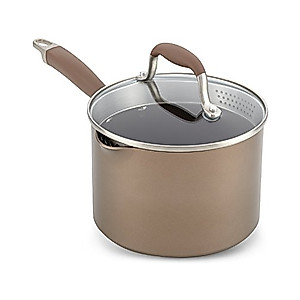 Anolon Advanced Bronze Hard-Anodized Nonstick 3-Quart Covered Straining Saucepan with Pour Spouts