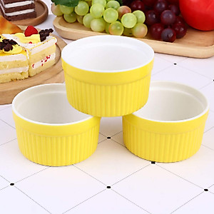 PRETYZOOM Ceramic Ramekins Porcelain Dishes Dessert Custard Baking Cup Round Ceramic Pudding Cup Bowl Ramekins Bakeware for Baking Serving Creme Brulee Lava Cake 5pcs