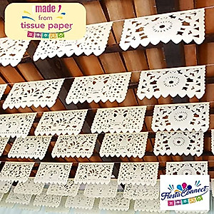 Cream Papel Picado Banners, Mexican tissue papel picado, Neutral weddings/fiesta party decorations, Off white Mexican cut out garland made from tissue paper, Pre-assembled on string for easy hanging ws001