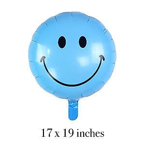 Floating Inflatable Balloons - Blue Happy Face (17x19 Inches) for Party Birthday Decorations, Baby Shower, Celebration, Graduation Party