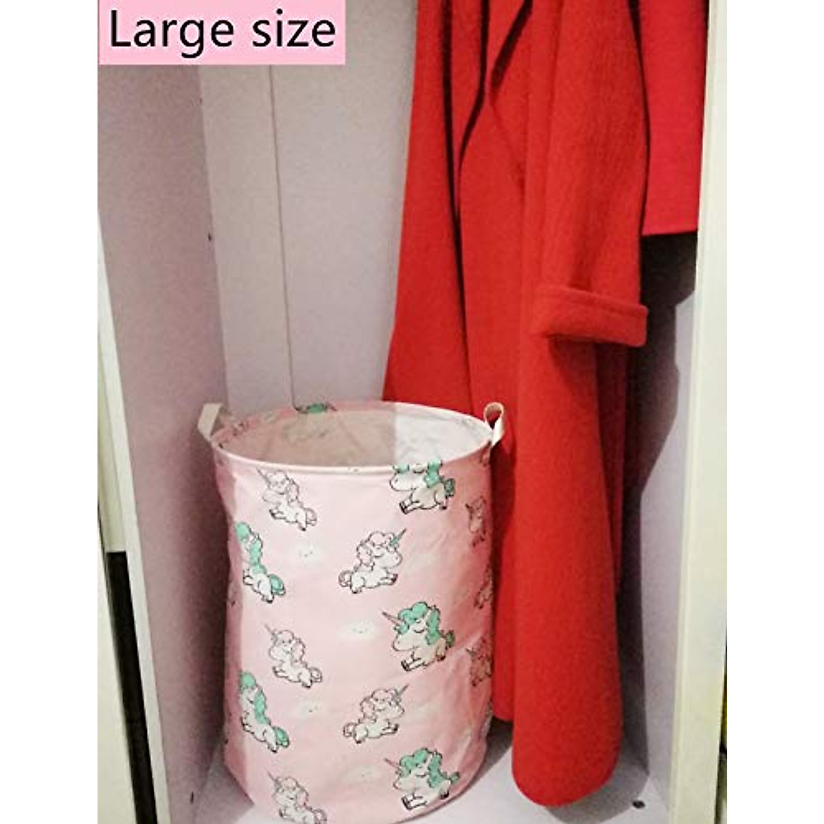 Unibedding 2 Pack Canvas Storage Baskets Large Unicorn Storage Hampers for Girls Kids Room Baby Nursery Collapsible Convenient Home Organizer Containers, Pink Teal Blue