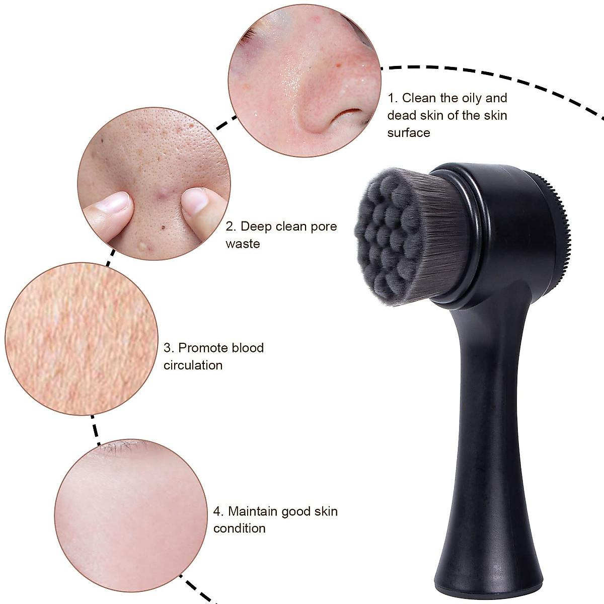 Facial Cleansing Brush 2 in 1, Ooloveminso Face Exfoliating Pore Deep Cleansing Brush, Ultra Fine Soft Bristle Dual Face Wash Brush, Silicone Face Scrubber for Skincare, Black