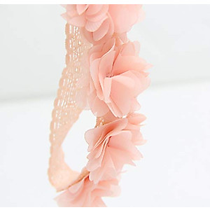 Asufegucd Baby Toddler Elastic Chiffon Flower Headbands Princess Girls Hand Sewing Beads Flower Headwear Nylon (QJ318)