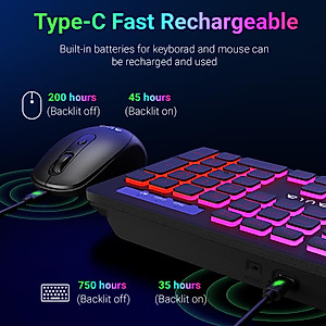 AULA Wireless Keyboard and Mouse Combo, RGB Backlit, Rechargeable & 2.4GHz Quiet Wireless Gaming Keyboard Mouse, Full-Size Ergonomic Keyboard Mouse & Mousepad Combo for PC, Windows and Mac