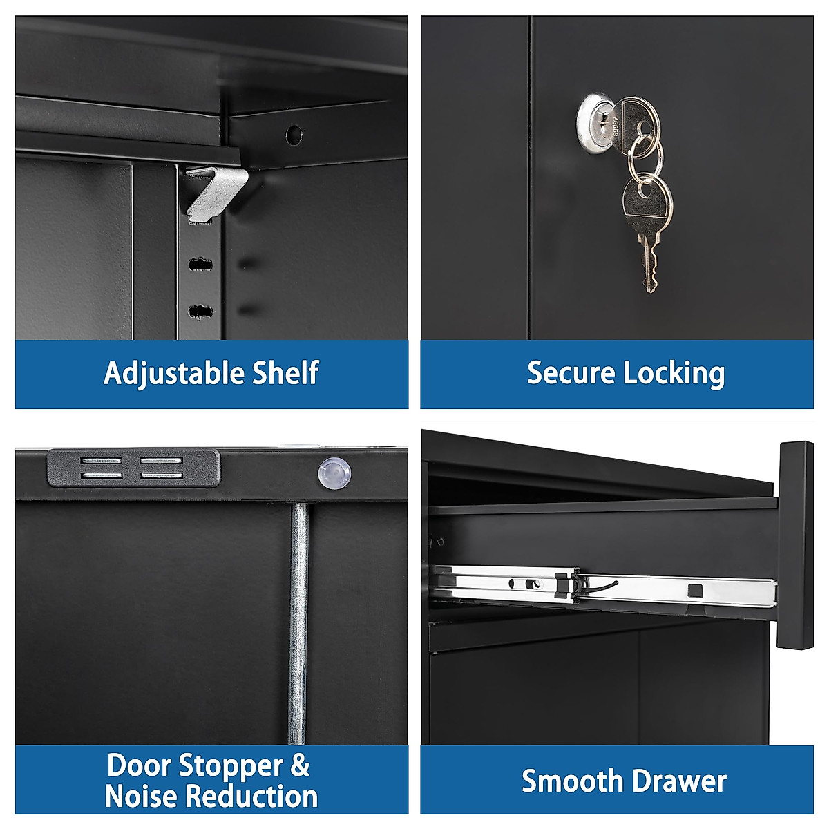 iDEKAI Metal Storage Cabinet with Lock, 39" Garage Storage Cabinets with Lockable Drawers and Adjustable Shelves,Tall File Cabinet, Tool Cabinet for Office,Home,Garage,Gym,School (White)