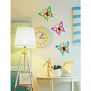 Metal Butterfly Wall Decor, Set of 6 Inspirational Wall Art, Indoor Outdoor Hanging Ornaments for Garden Yard Fence Bathroom Bedroom (6.5" Length)