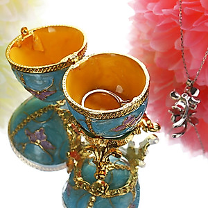 YU FENG Faberge Egg Trinket Box Hinged Jewelry Box Ring Holder Collectible Figurine Crystals
