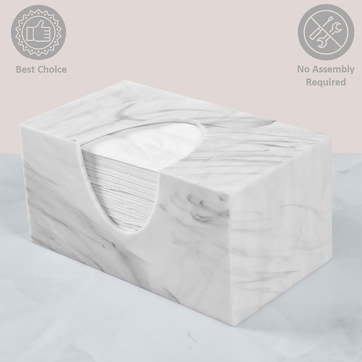 Tissue Box Cover Rectangle - Tissue Box Holder Rectangular - Compatible with Puffs - Acrylic Marble Bathroom Accessories Decor