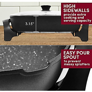Nonstick Extra Deep Electric Skillet - with Glass Vented Lid, Adjustable Temperature, Serves 6 to 8 people (10.5Qt.)