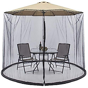NKLC Outdoor Umbrella Table Screen, Patio Table Umbrellas, Mesh Mosquito Net Canopy Curtains, Adjustable Large Umbrella Hanging Tent(Black)