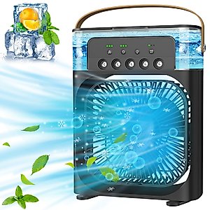 Portable Air Conditioners - Small Portable AC Quiet Personal Air Cooler,USB Powered Mini Desktop Cooling Misting Fan, 1/2/3 H Timer, 3 Speeds,360°Adjustment,for Office, Home, Room,Desk,Car - Black