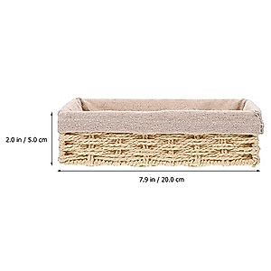 VOSAREA Small Wicker Baskets with Liners Shelf Baskets Rectangular Basket Rattan Wicker Baskets Sundries Organizer Cosmetic Makeup Holders (Beige)