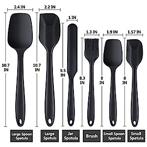 Spatulas Set of 6, Food Grade Silicone Spatulas, Rubber Spatulas Heat Resistant, Seamless One Piece Design, Stainless Steel Core, Kitchen Utensils Nonstick for for Cooking, Baking and Mixing (Black)