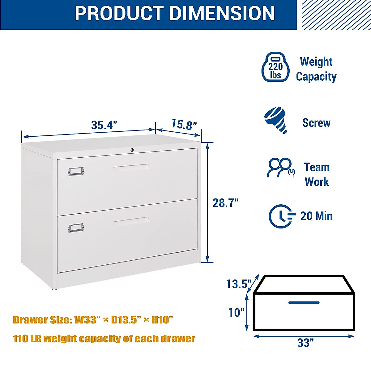 Fesbos Lateral File Cabinet with Lock, 2 Drawer Large Metal Filing Cabinet,Home Office Lockable Storage Cabinet for Hanging Files Letter/Legal/F4/A4 Size-Assembly Required