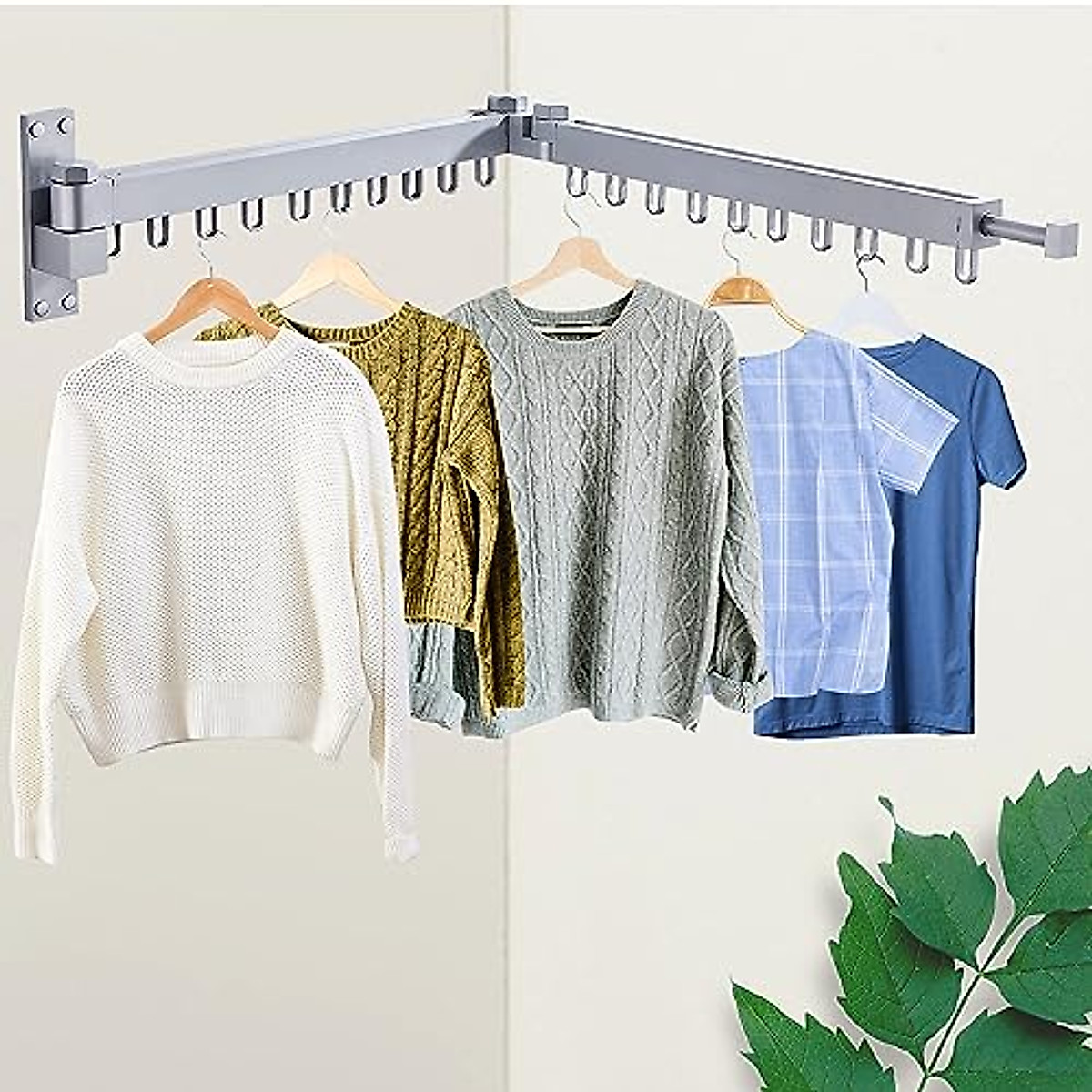 Bakala Retractable Clothes Drying Rack, Wall Mounted Space Saver Heavy Duty Laundry Clothes Hanger Rack with Towel Bar, Collapsible Clothes Dry Racks for Balcony, Mudroom, Bedroom