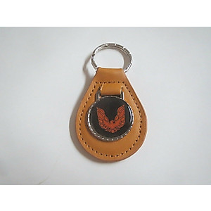 FIREBIRD OR TRANS-AM ORANGE BIRD LOGO LEATHER KEYCHAIN - ORANGE