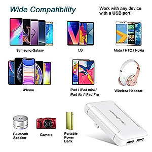 Charger Block, OKRAY 5v/3a Dual USB Wall Charger with Foldable Plug Flat Portable 2 USB-A Ports Phone Charger Fast Charging Blocks Power Adapter Compatible iPhone 11/XS/XR/iPad, Samsung Galaxy (White)