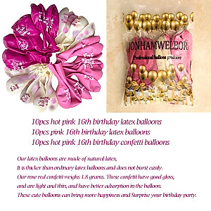 Sweet 16th Birthday Latex Balloons Confetti Balloon Pink and Hot Pink Party Decorations 30 Pack 12 Inch Helium Printed 16 Number With Happy Birthday Balloon for Girl