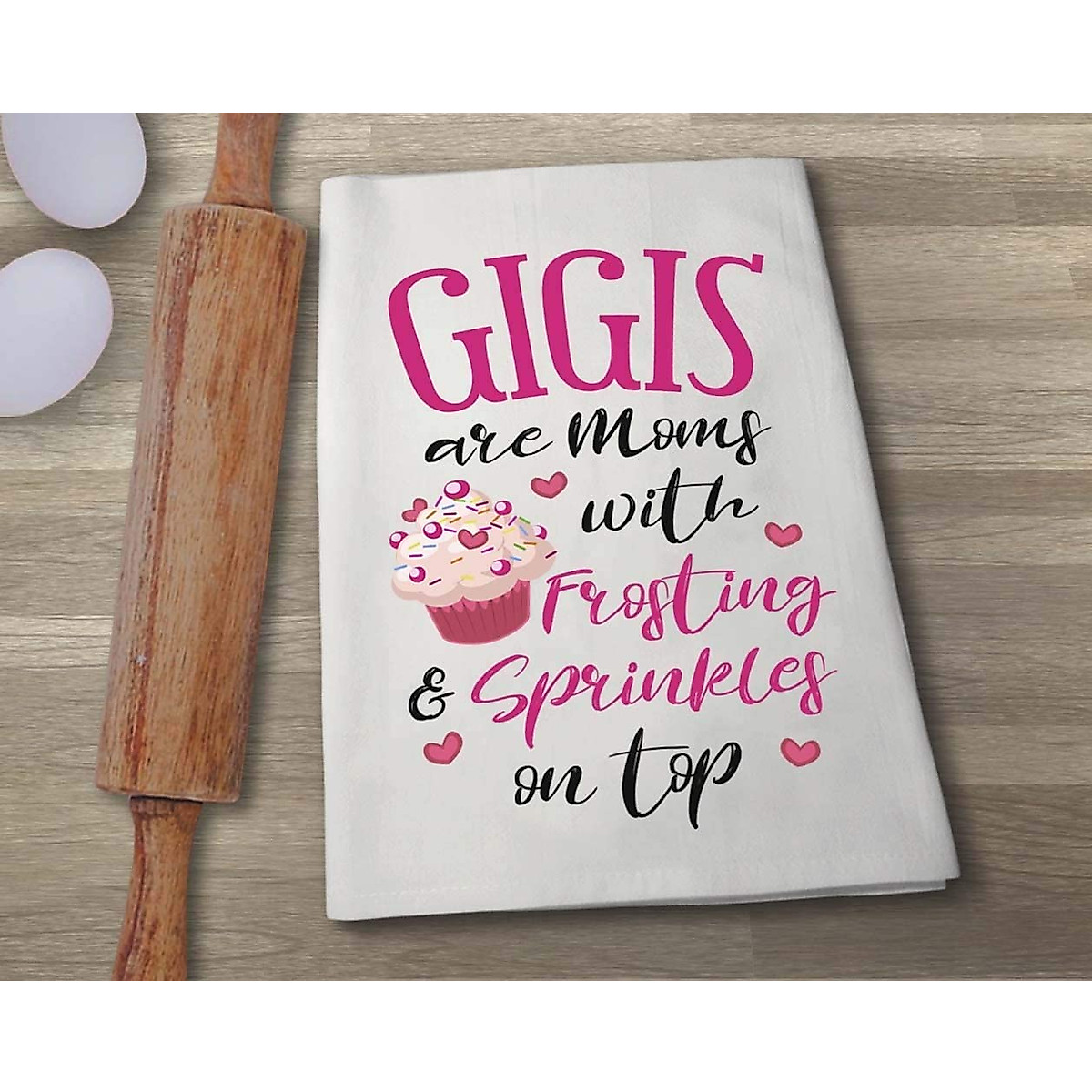 Honey Dew Gifts, Gigis are Moms with Frosting and Sprinkle On Top, Flour Sack Towels, Kitchen Dish Towels, Grandma Towel, Granny Gifts, Gigi, 27 x 27 Inch, Made in USA