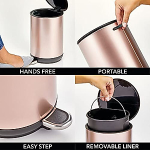 mDesign Slim Stainless Steel Toilet Bowl Brush and Holder + Round Gallon Step Garbage Can Wastebasket Bin for Bathroom Cleaning/Storage - Holder for Garbage and Waste - Set of 2 - Rose Gold/Black