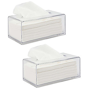 2 Pack Tissue Box Cover, Clear Tissue Box Holder, Acrylic Tissue Box, Clear Plastic Napkin Case for Bathroom, Kitchen,Home,Rectangle