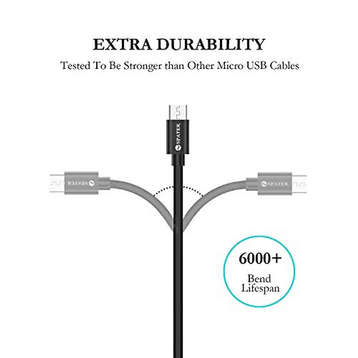 Spater Micro USB Sync Cable for Samsung, HTC, Motorola, Nokia, Android, and More (5 Pack) (Black)