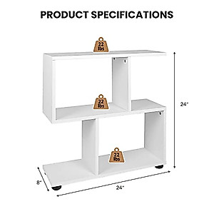 Giantex 3-Tier Geometric Bookshelf, 24’’ Tall Wood S-Shaped Display Shelves with Thick Foot Pads, Freestanding Open Shelves Nightstand, Floor Standing Display Shelf Bookcase