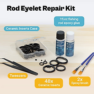 Fishing Rod Repair Kit, Ceramic Eyelet Inserts Replacement Kit with Fishing Rod Epoxy Glue